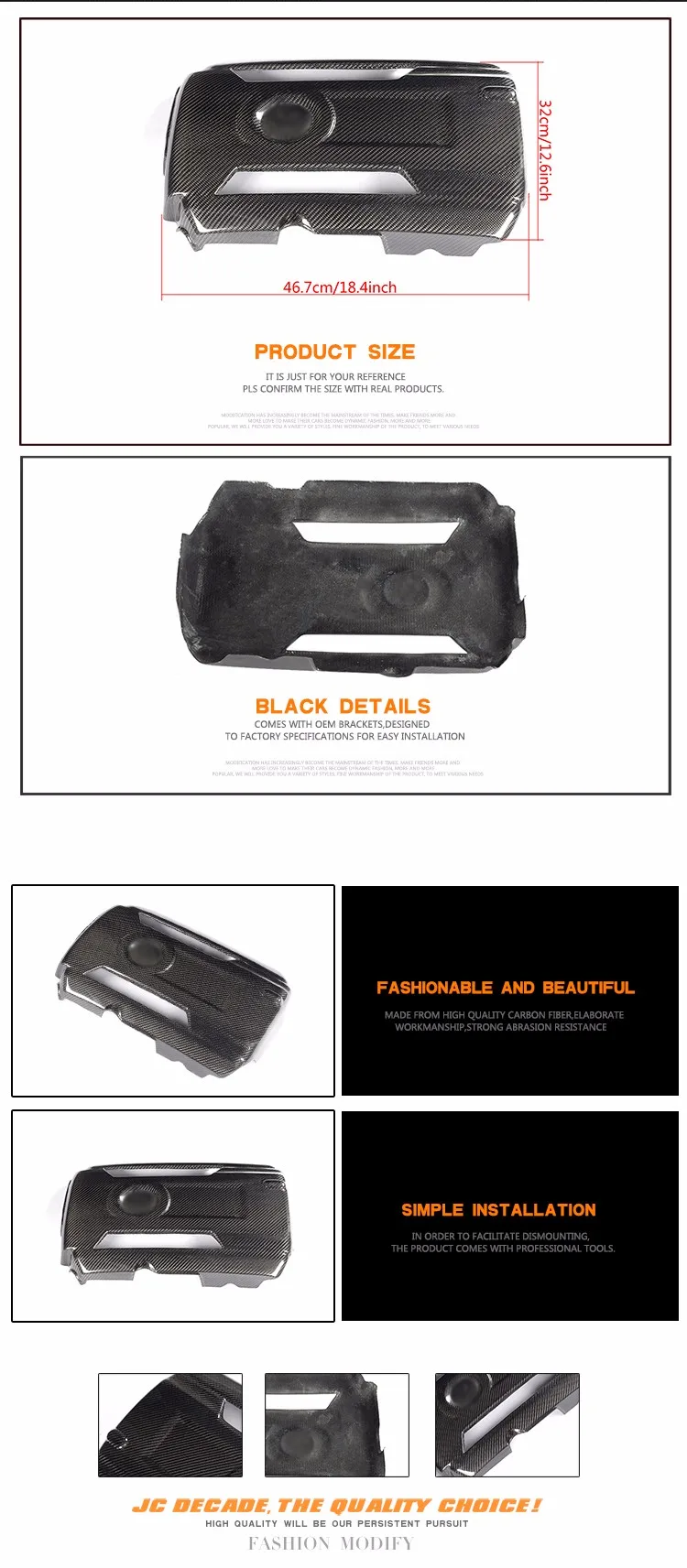Mk7 Tuning Carbon Fiber Race Front Car Engine Cover For Vw Golf Vii 7 ...