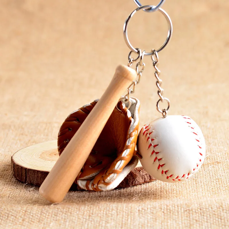 Mini Three-piece Baseball Glove Wooden Bat Keychain Sports Car Key ...
