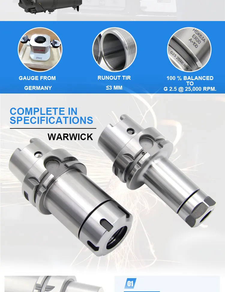 HSK 63A/F Tool Holder ER Spring Collet Chuck - Precision Milling