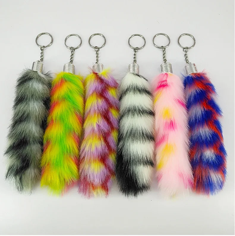 Yongze Rainbow Fur Ball Keychain Wholesale Handmade Fur Pompon Fake Fur ...
