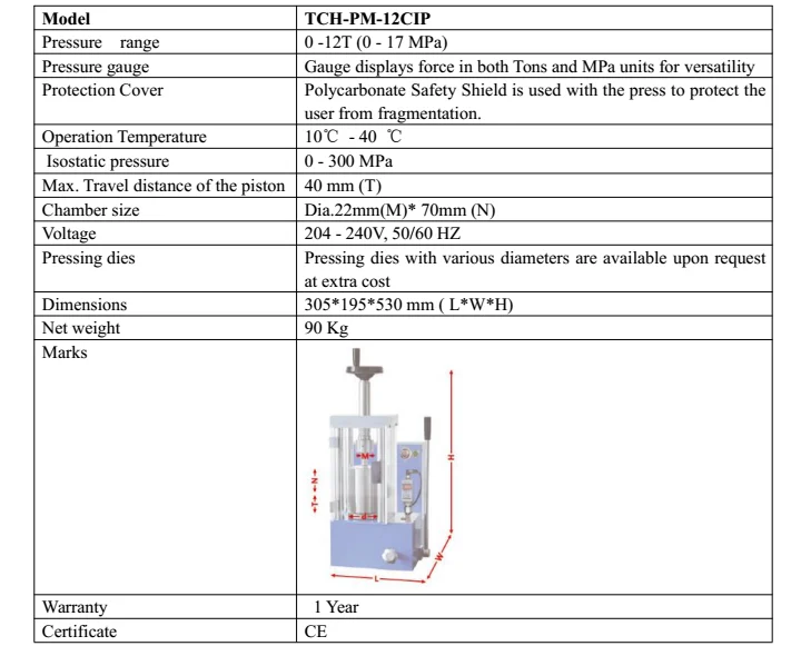 12t Compact Cip (cold Isostatic Pressing) Machine With 22mm Id Vessel ...