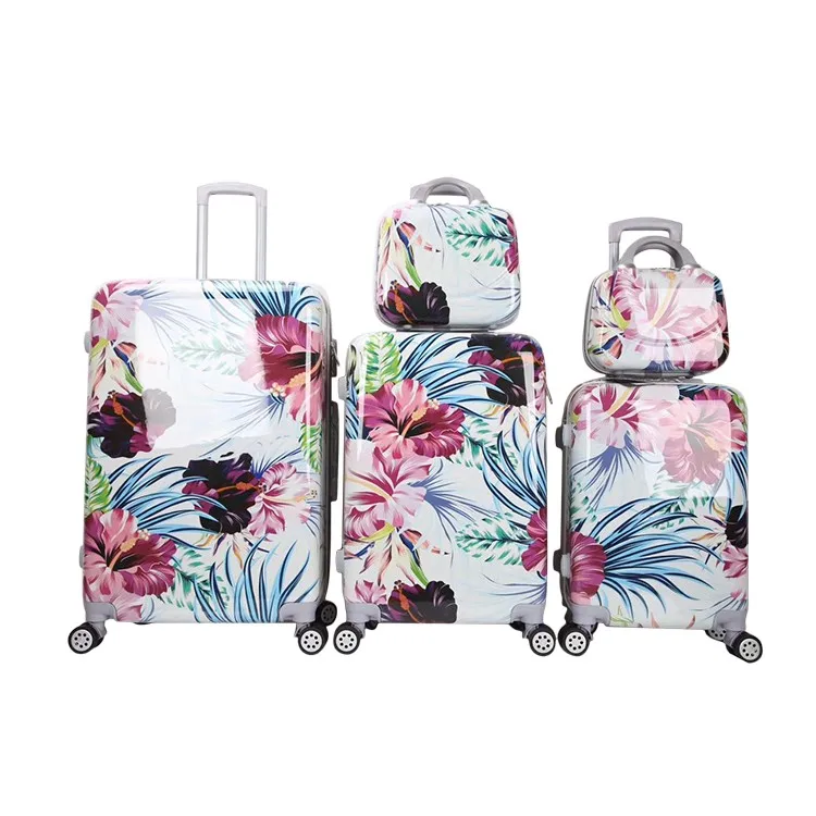 Pc Colorful Print Luggage Set Makeup Beauty Case 5 Pieces Kids Girls ...