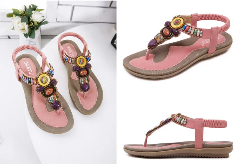 High Quality Shoes With Gems 4 Colors Ladies Flat Footwear Sandals ...