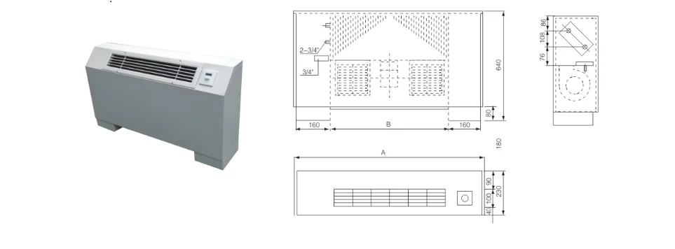 Three Speed Control Floor Standing Vertical Exposed Type Fan Coil Unit ...