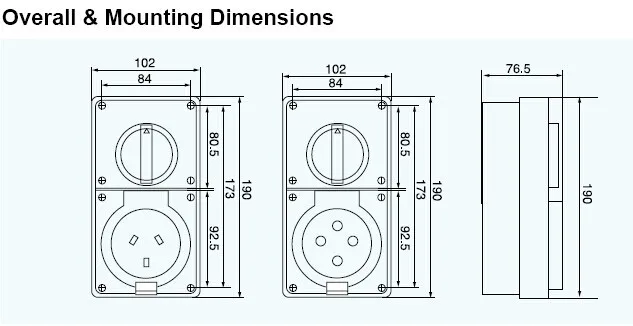 Australian Standard 500v 3 Phase 4pin 32a Combination Switched Socket ...