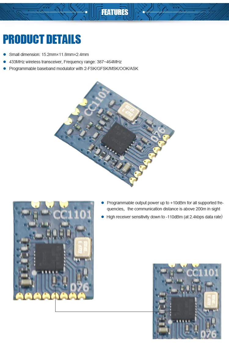 433m Wireless Module Low Cost Rf Transmitter Module Cc1101 Chip - Buy 433m Wireless Module ...
