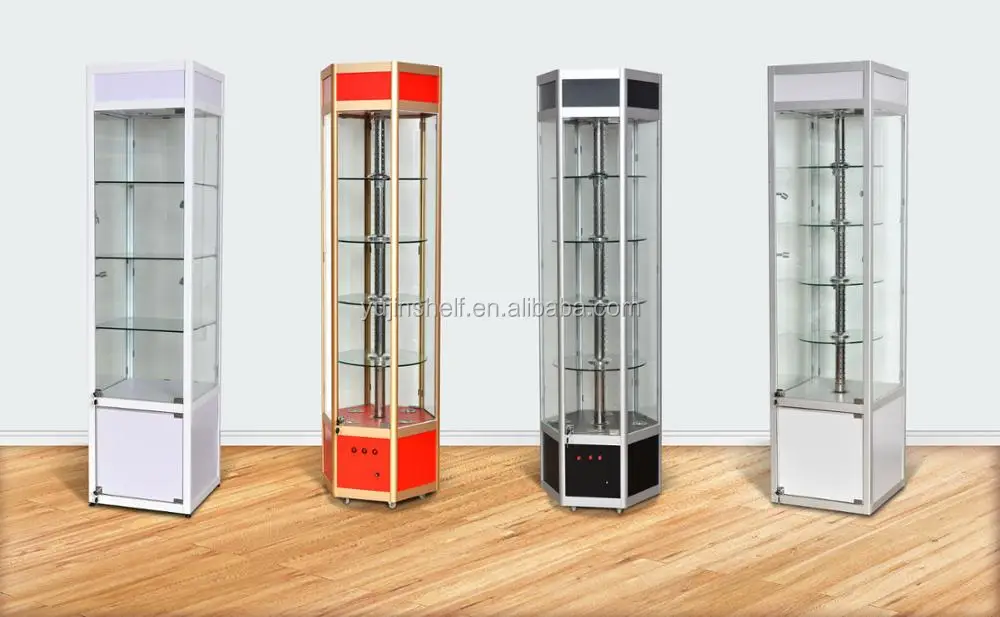 Hexagon Rotating Display Showcase With Lights,Electric Revolving Glass ...