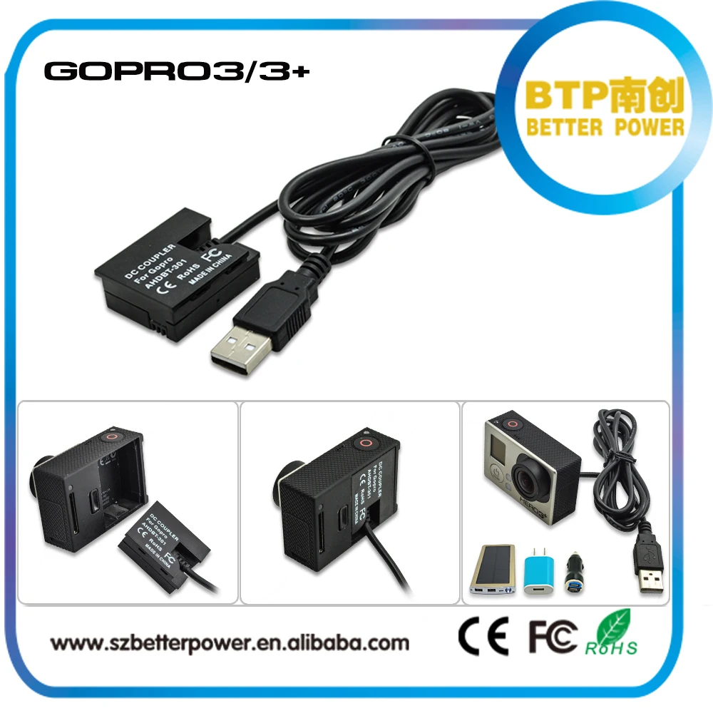 For Gopro Camera Dummy Battery,Gp-302 5-24v Usb-dc Coupler Power Supply ...