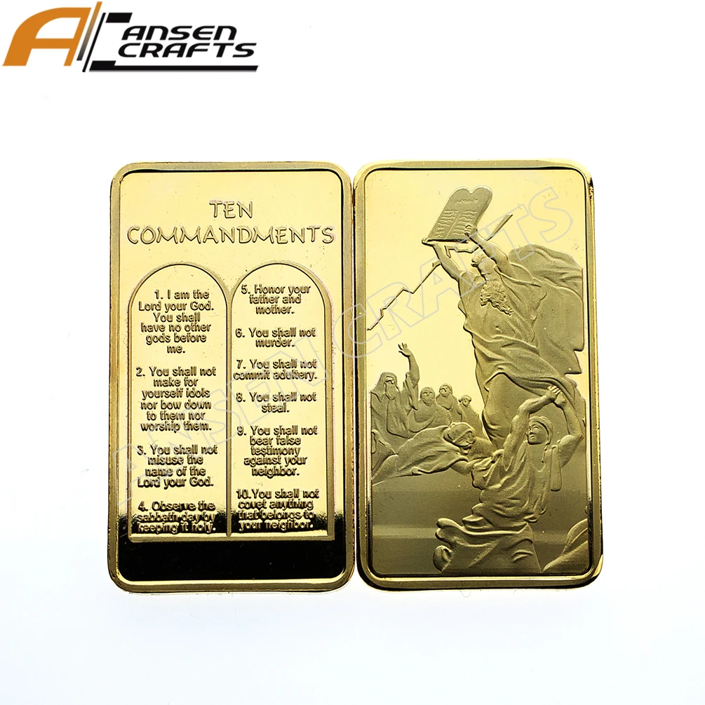 Religious Gift Christian 1 Oz Gold Clad Art Bar Ten Commandments Gold ...