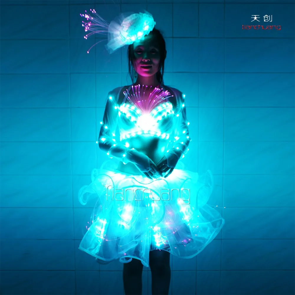Glow In The Dark Led Suit Dance Dresses Fiber Optic Clothing Colorful ...