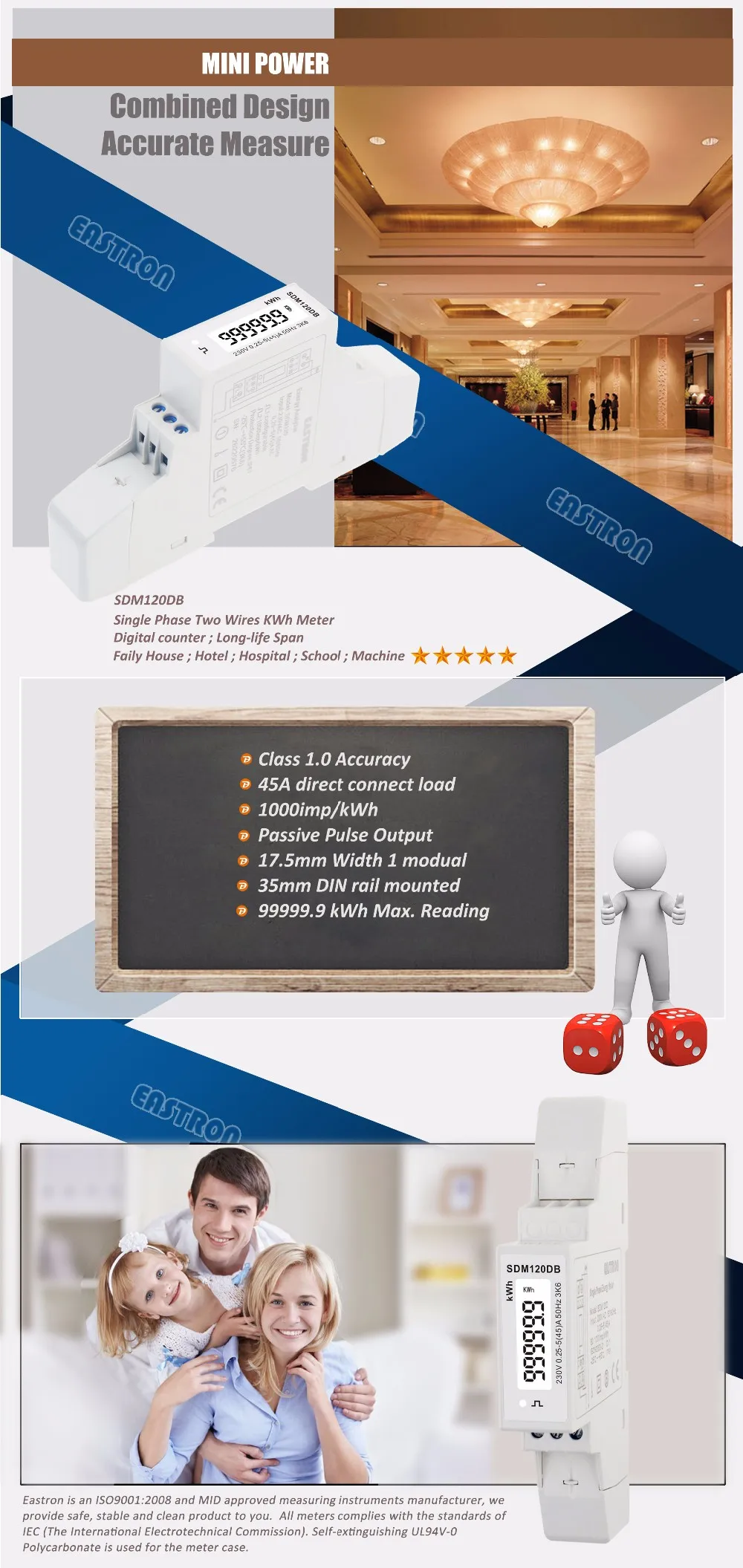 Eastron Sdm120db Mid Approved Single Phase 2 Wire Kwh Meter - Buy ...