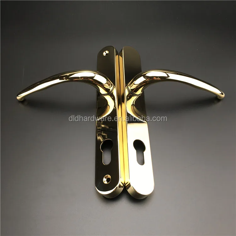 PVD Gold European Upvc Door Handle Lever on Plate Center Size 92mm