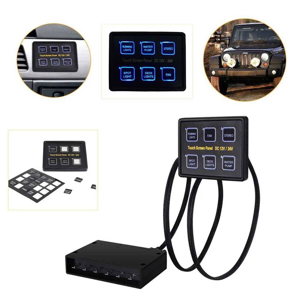 12v 24v 6 Gang Led Touch Screen Slim Switch Control Panel Car Boat ...