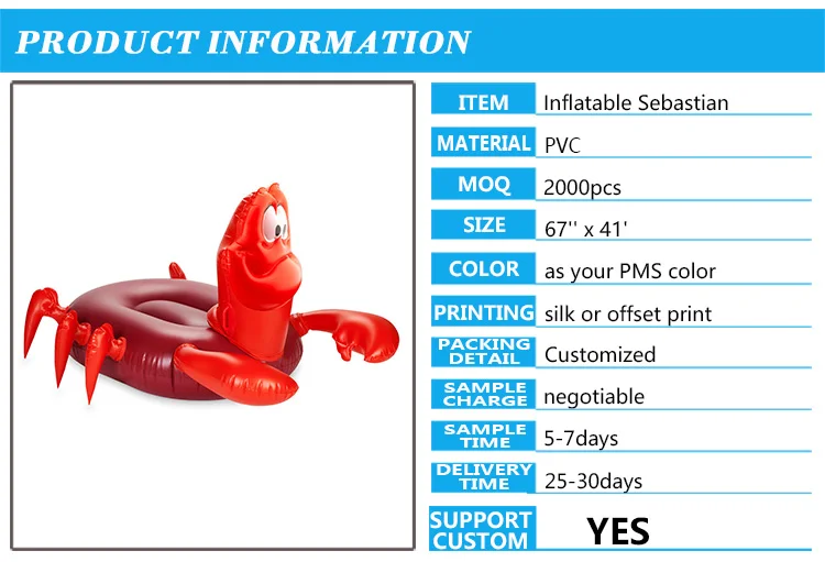 Heavy Duty Vinyl Inflatable Sebastian Pool Float Durable Lobster Water ...