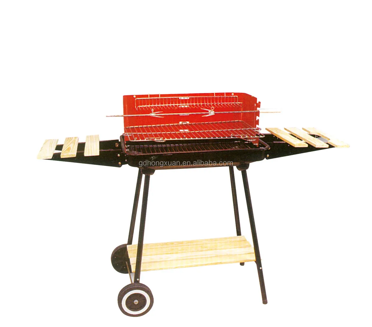 Trolley Bbq Charcoal Grill With Wooden Side Table For Outdoor Camping ...