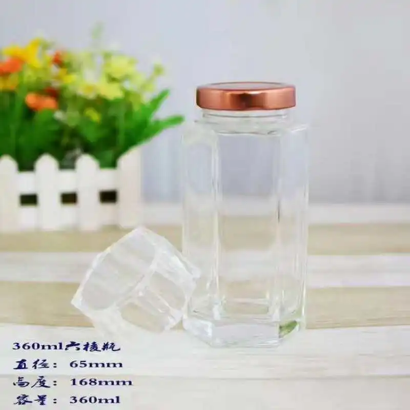 Luxury Good Quality Wood Dipper Hexagon Honey Glass Jar Bottle ...