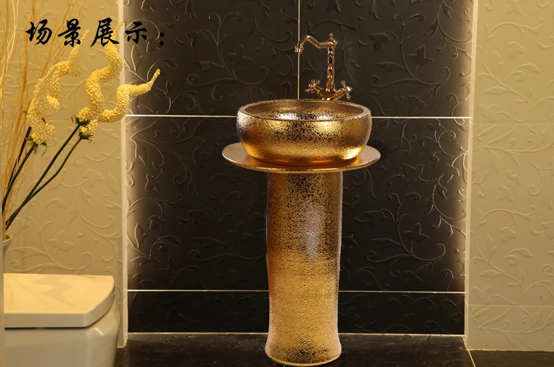 Ceramic Gold Color Wash Basin Golden Color Pedestal Basin Sink - Buy ...