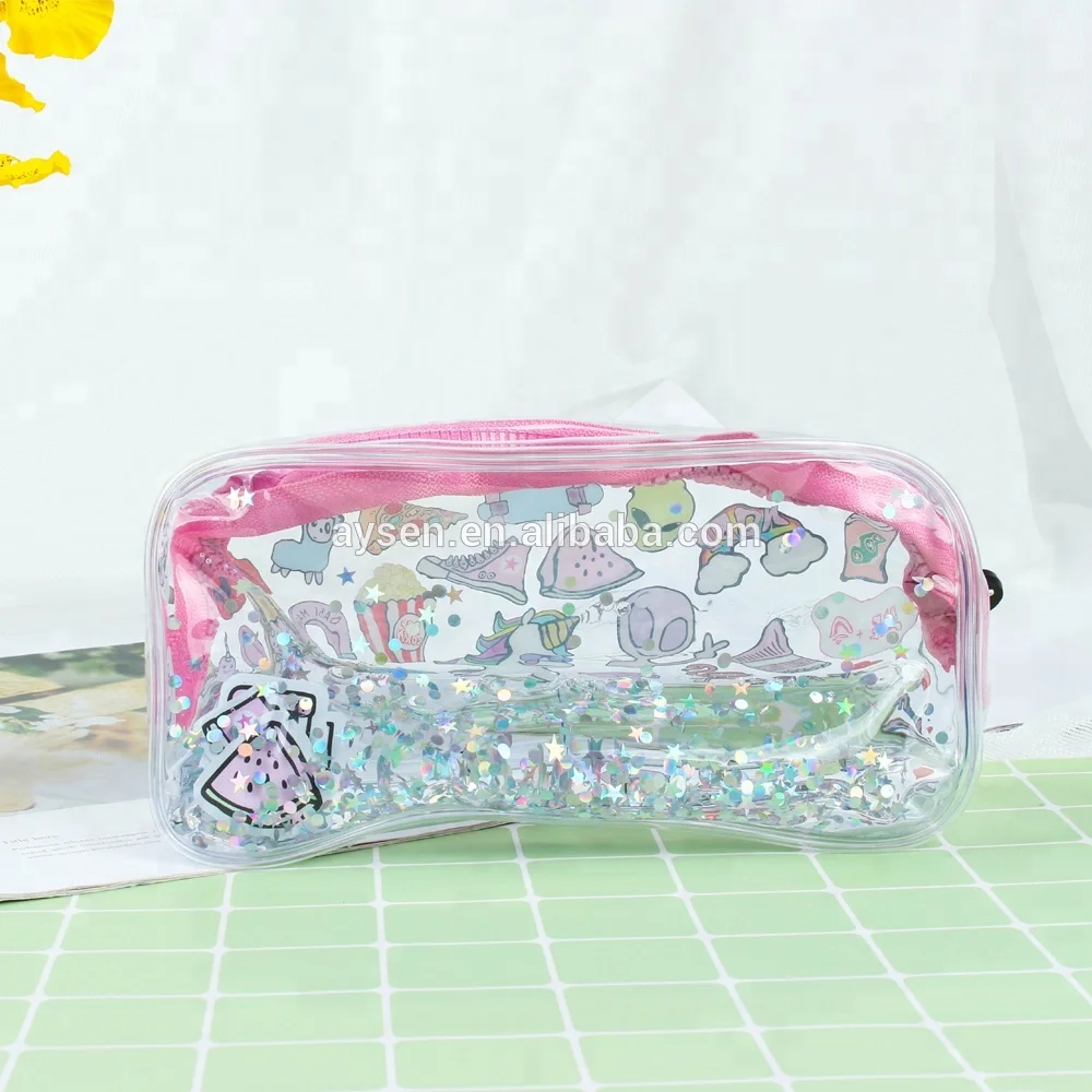 High Quality Liquid Gel Glitter Filled Pvc Vinyl Make Up Zipper ...