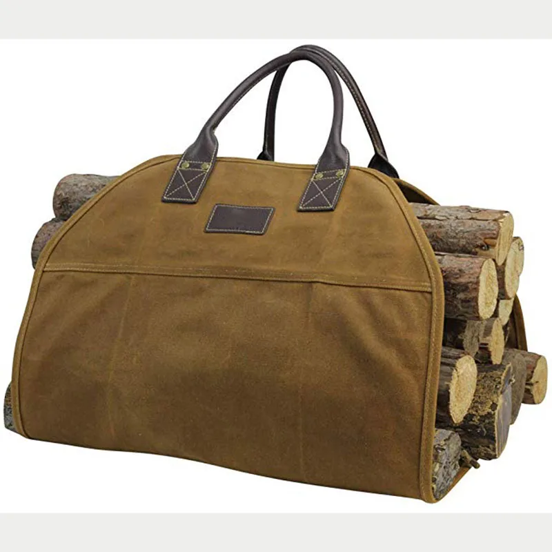 Waxed Canvas Fireplace Log Carrier Holders Large Firewood Carrier for ...