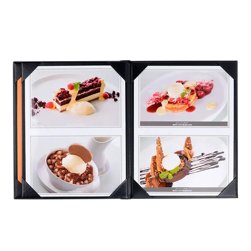 A4 Size Multi-Page Black PU Leather Menu Cover for Restaurant