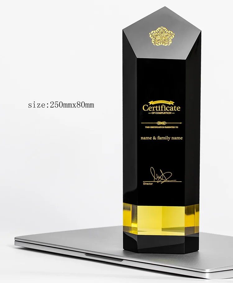 Custom design wholesale special cylinder crystal trophy /black trophies ...