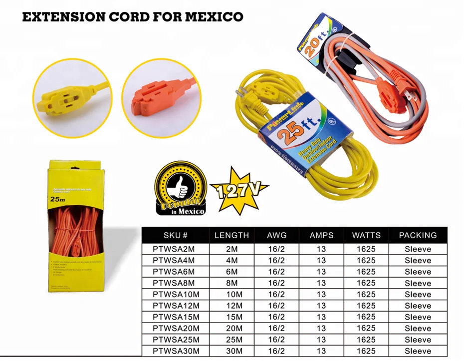 H18052 Mexico Indoor Outdoor Extension Cord, 16/2 2M to 30M Cord ...