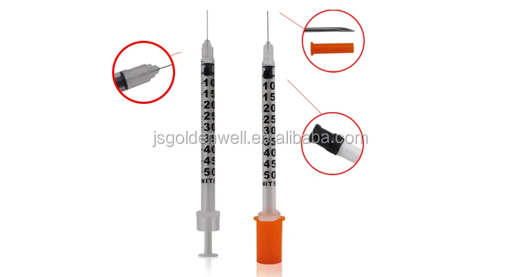 U50 0.5ml Orange Cap Insulin Syringes With Fixed Needle Sizes 100 I.u ...