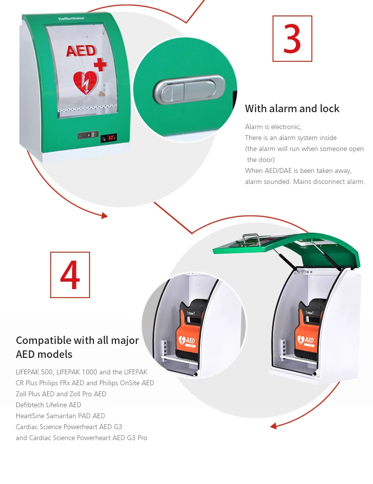 Hot Sale Wall Mounted Aed Waterproof Alarmed Curved Aed First Aid Box ...