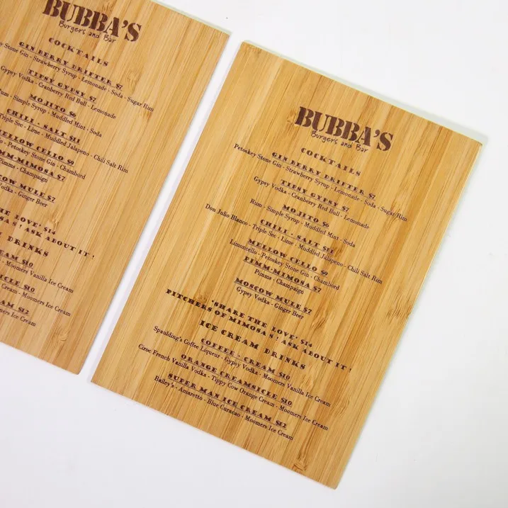 Customized Engraving Wood/bamboo Menu - Eco-friendly