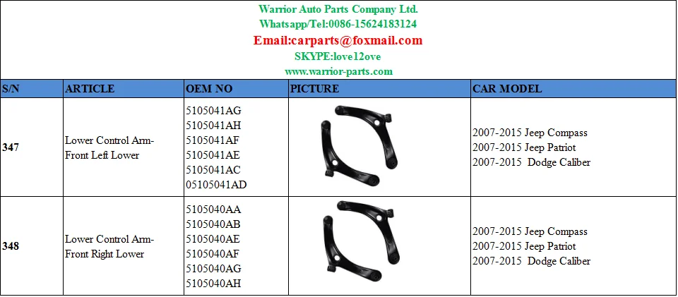 Front Lower Control Arm Kit 5105041ag 5105041ah 5105041af 5105040af ...