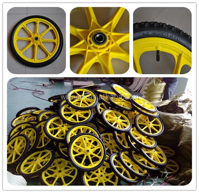 20" Pneumatic 8 Spoke Yellow Rim Plastic Bicycle Trailer Wheel