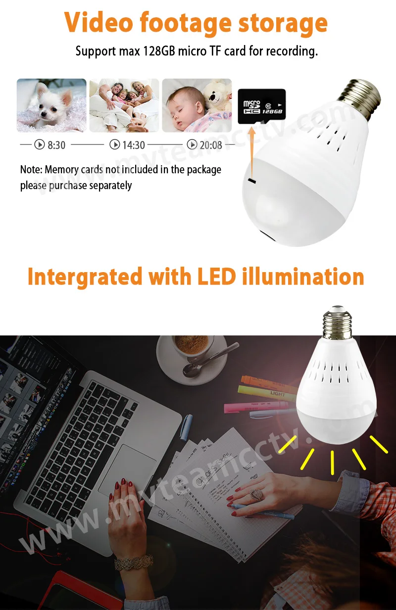 360 Degree CCTV Camera Indoor VR Wifi Light Bulb Camera