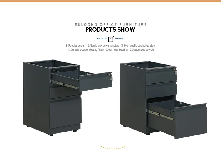 Black 3 Drawer Cabinet Fixed Pedestal With 4 Adjustable Device - Buy 3 ...