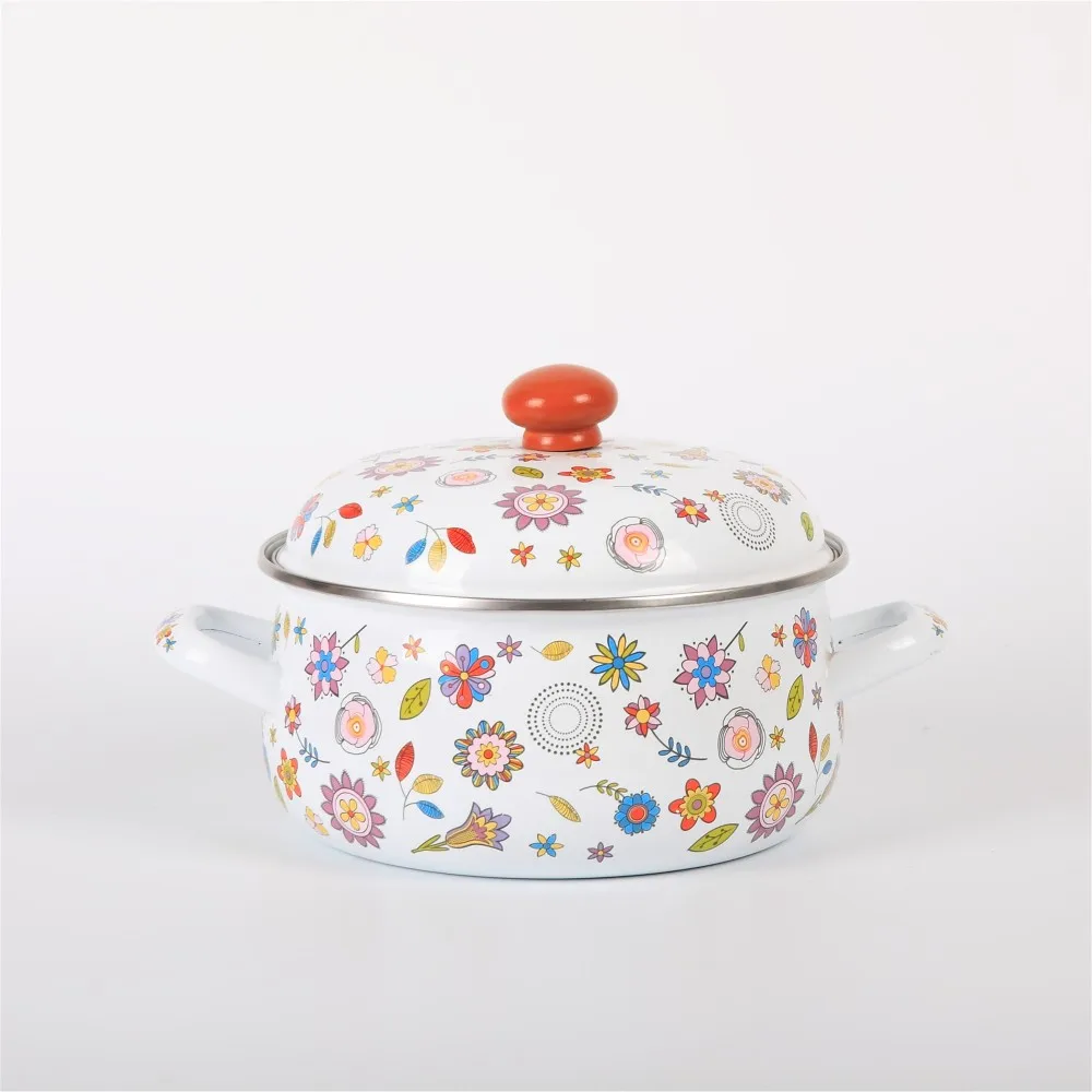 Fashion Flower Decal Enamel Cookware Casserole With Double Handle - Buy ...