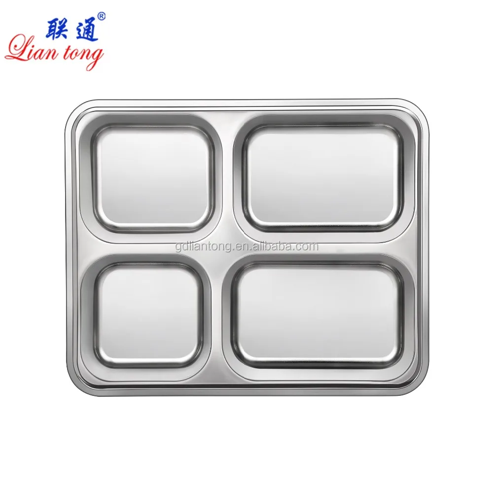 Stainless Steel Fast Food Tray Lunch Box with 4 Compartments & Lid ...