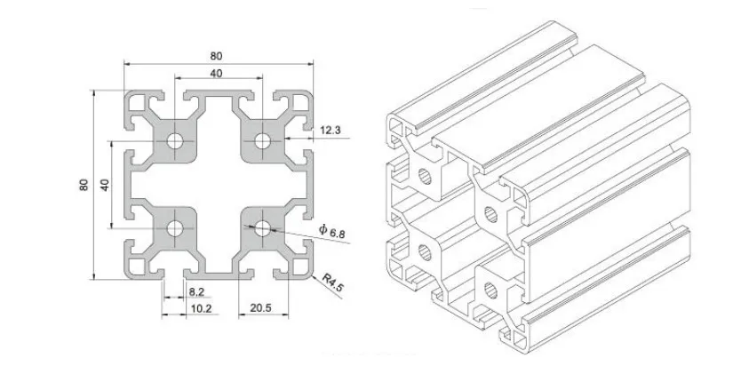 Aluminium Extrusion 1010 2020 3030 4040 4545 3090 3060 4080 8080 Vslot ...
