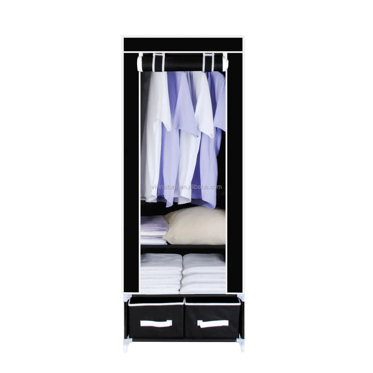 Fabric Double Canvas Wardrobe With Clothes Storage Cupboard And Shelves ...