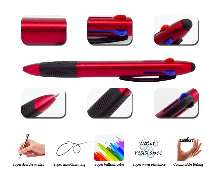 Multi Color Ball Pen with Screen Stylus - 4-Color Pen