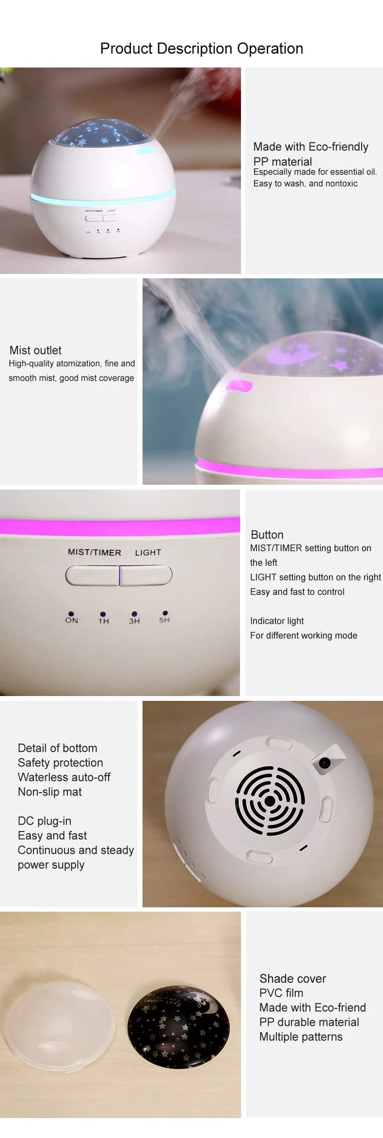 Ultrasonic Cool Mist Humidifiers Shade Cover Aromatherapy Aroma ...