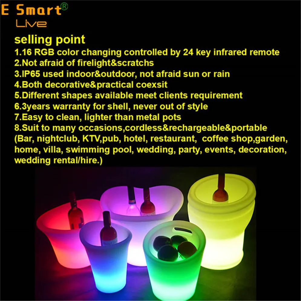 New Led Colour Changing Ice Bucket Wine Drinks Cooler Retro Party Large ...