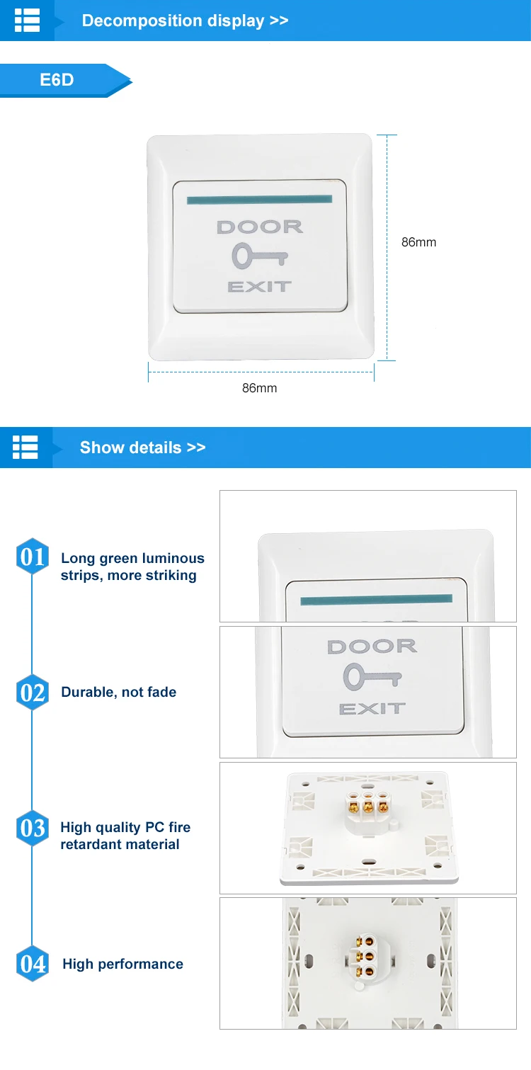 E6D Push Exit Button Door Exit Release Button for Access Control