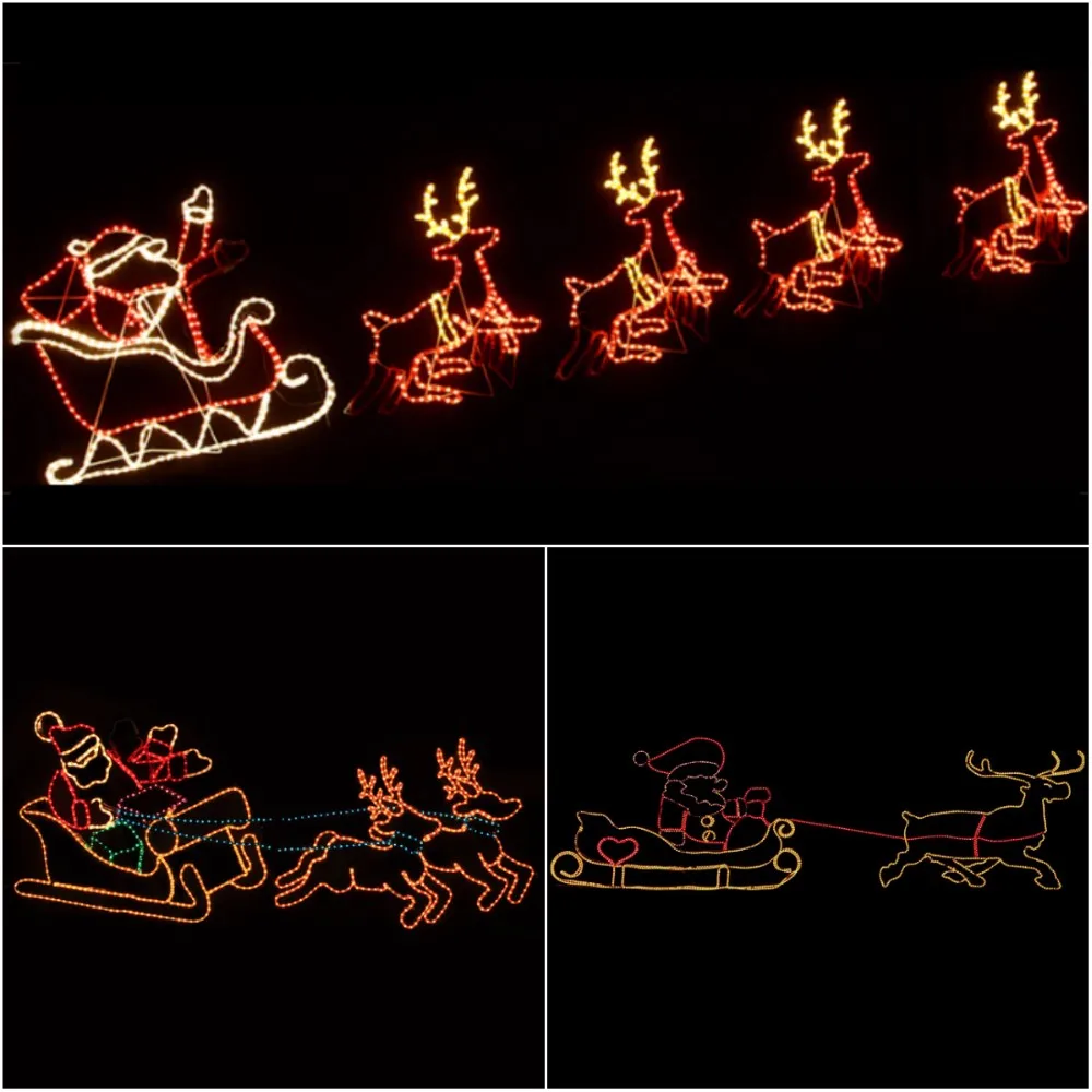 Outdoor Christmas Silhouette Lighted Animated Running Led Santa Sleigh ...