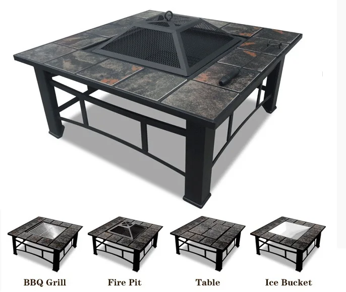 Multi-function Outdoor Square Bbq Grill Style Fire Pit Patio Heater ...