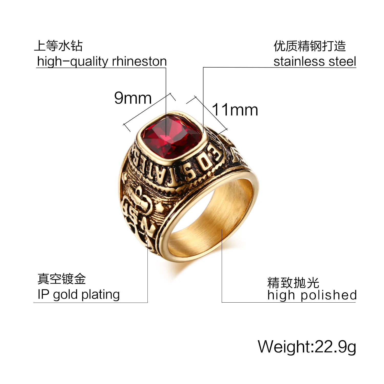 Custom Fashion Jewelry Gold Plated Double Gun Design Stainless Steel ...