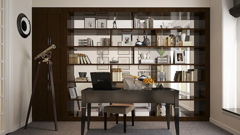 Modern Study Room Furniture Wooden Bookcase Bookshelf With Table And ...