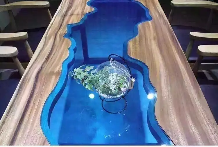 Square Edge Prefinished Glass Inlay Solid Slab Wood Table Top Live Edge ...