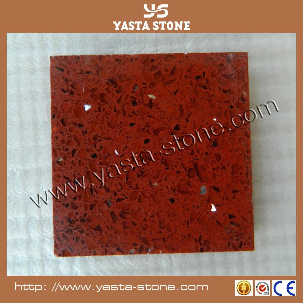 Best Price Glitter Quartz Artificial Red Quartz Mirror Fleck Tiles ...