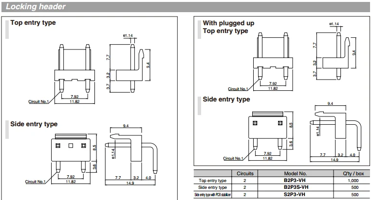 Jst 7.92mm Pitch VH Series 2 Pin Header Connector B2P3-VH(LF)(SN) Wire to Board Connector ...
