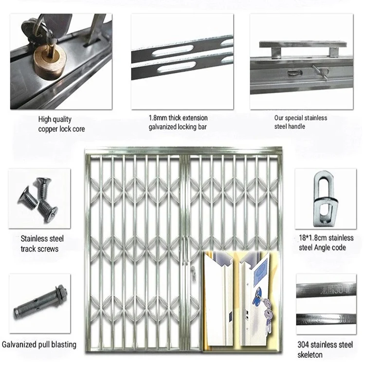Modern Retractable Stainless Steel Pull Gates Steel Color Door