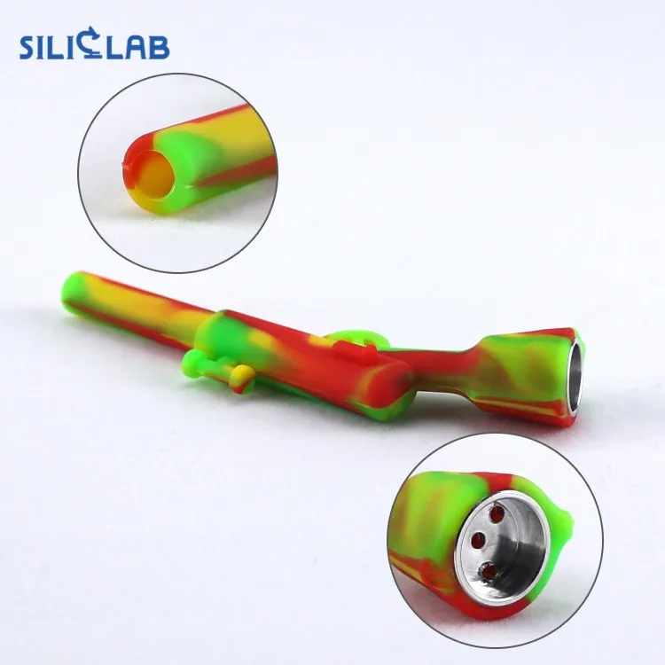Siliclab Mini Unbreakable One Hitter Pipe With Metal Bowl Silicone Pipe ...